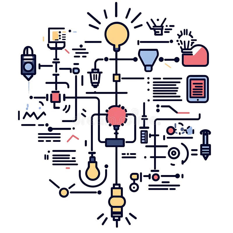 Abstract Design of Light Bulbs Connections and Lines Stock Illustration ...