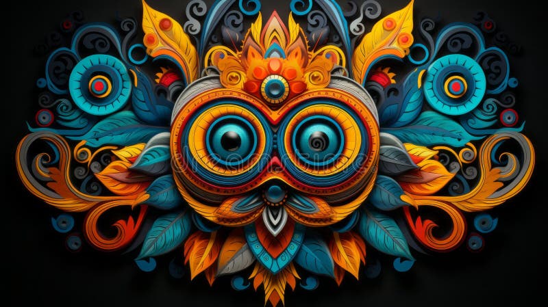 An Abstract Design of an Owl on a Black Background Stock Illustration ...