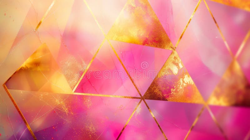 Abstract Design with Pink and Gold Triangles and Cracked Texture Stock ...