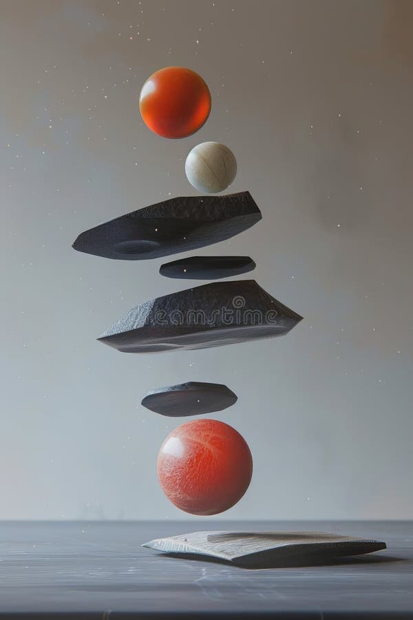 Abstract Design Showcasing Levitating Objects. Stock Illustration - Illustration of white ...