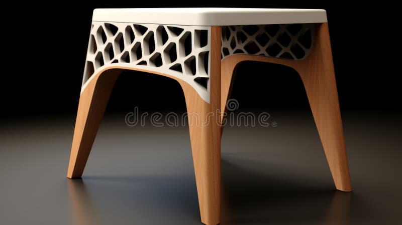 Wooden Leg Stool with Abstract Pattern - Hyper-detailed Rendering Stock ...