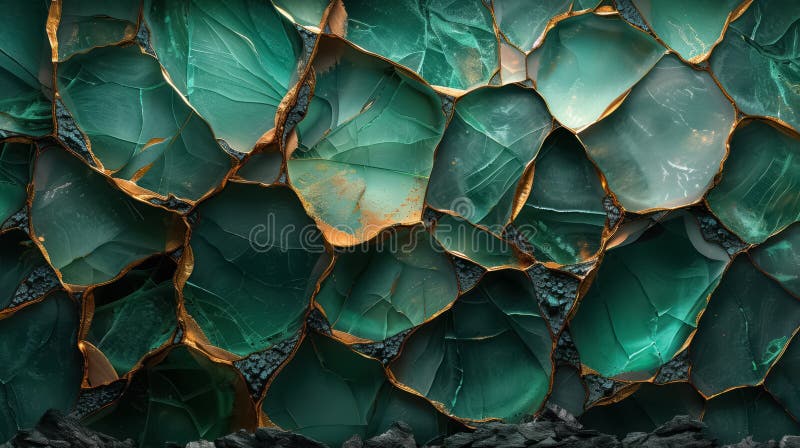 Abstract Design with Teal and Gold Fractured Glass Pattern Stock ...