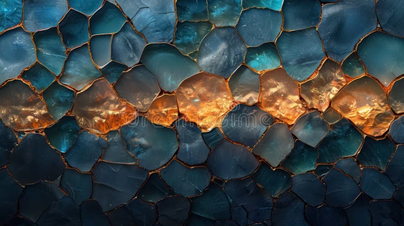 Abstract Design with Teal and Gold Fractured Glass Pattern Stock ...