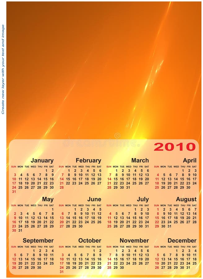 2010 Year Calendar Template Stock Vector - Illustration of blank ...