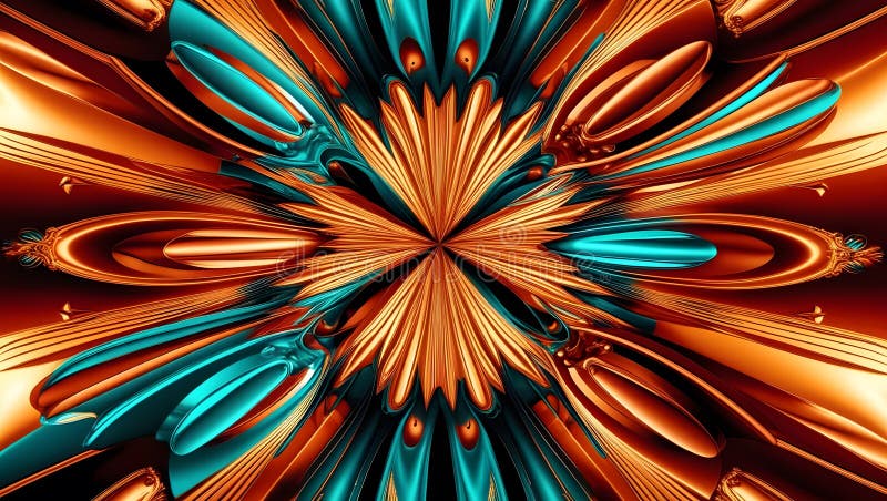 Abstract Design with Vibrant Gold and Teal Shapes Radiating from a ...