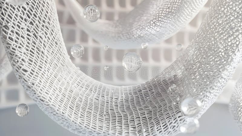 Abstract Design with White Mesh and Floating Bubbles Stock Illustration ...