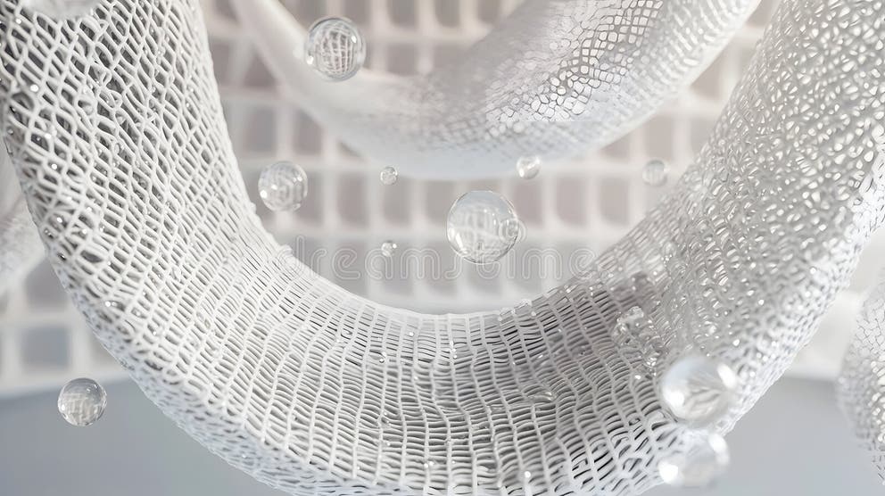 Abstract Design with White Mesh and Floating Bubbles Stock Illustration ...