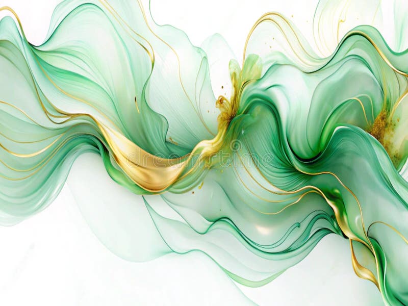 Abstract Designful Green and Gold Wave Pattern Isolated on White ...