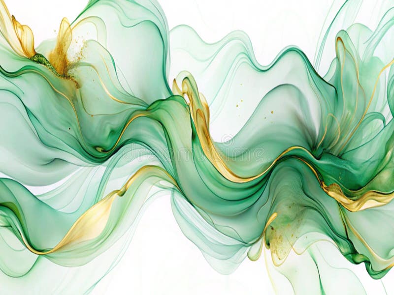 Abstract Designful Green and Gold Wave Pattern Isolated on White ...