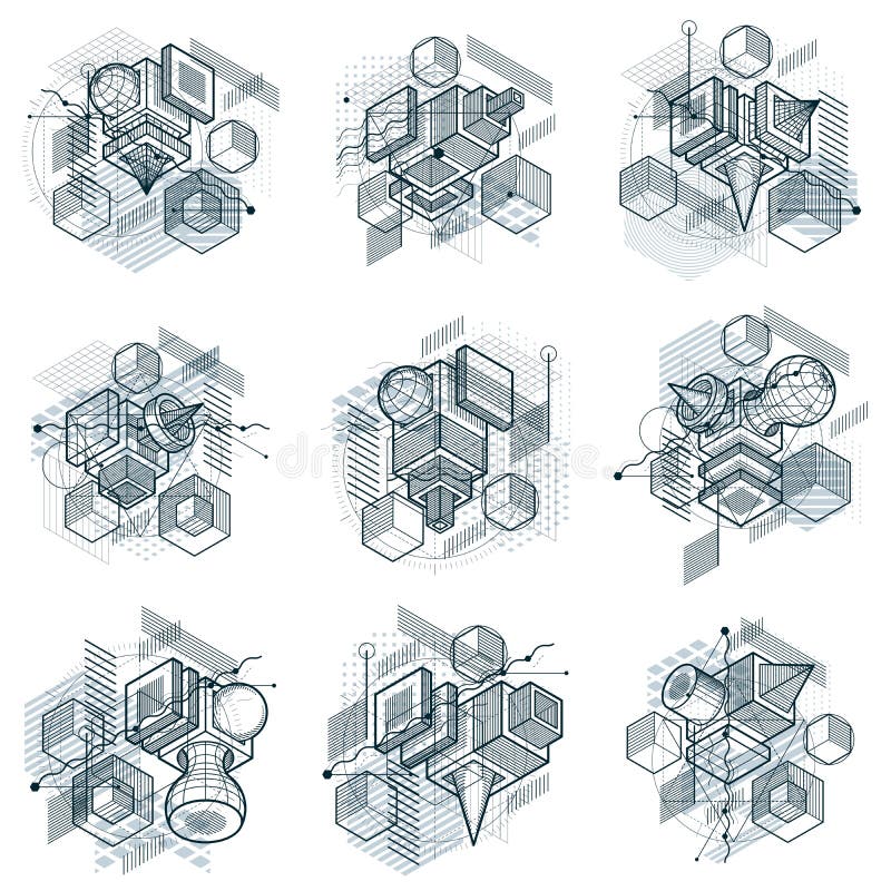 Abstract Designs with 3d Linear Mesh Shapes and Figures, Vector Stock ...