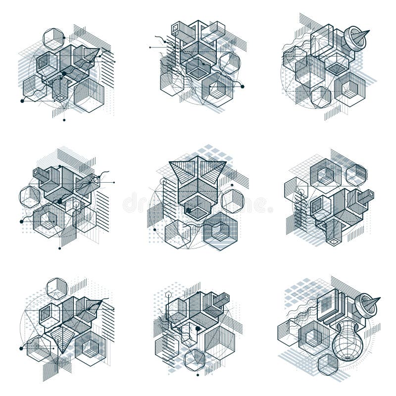 Abstract Designs with 3d Linear Mesh Shapes and Figures, Vector Stock ...