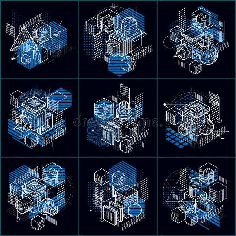 Abstract Designs with 3d Linear Mesh Shapes and Figures, Vector Stock ...
