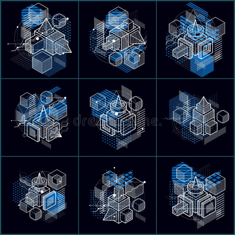 Abstract Designs with 3d Linear Mesh Shapes and Figures, Vector Stock ...