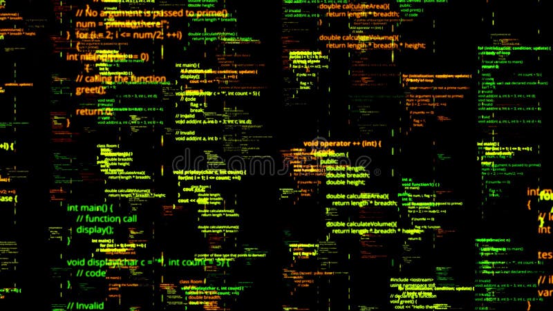 Abstract Details of Computer Language, Lines Flowing on Black ...