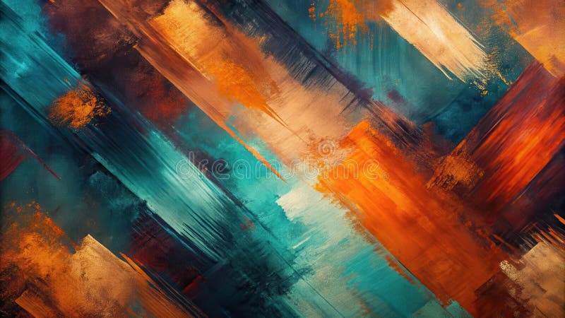 Abstract Diagonal Brushstrokes in Teal, Gold, and Rust. Generative AI ...