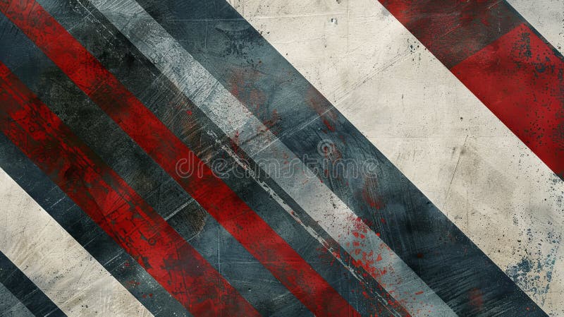 Abstract Diagonal Stripes with Red, Black, and White on Distressed ...