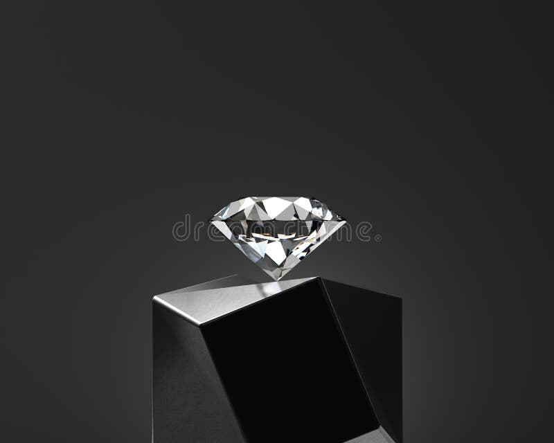 Abstract Diamond Gem Placed on Black Podium Background 3d Render Stock ...