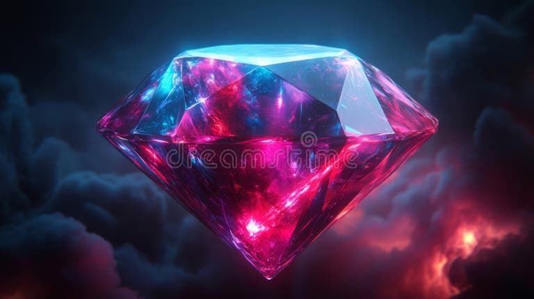 Abstract Diamond Gemstone with Galactic Color Clouds and a Soft Glowing ...