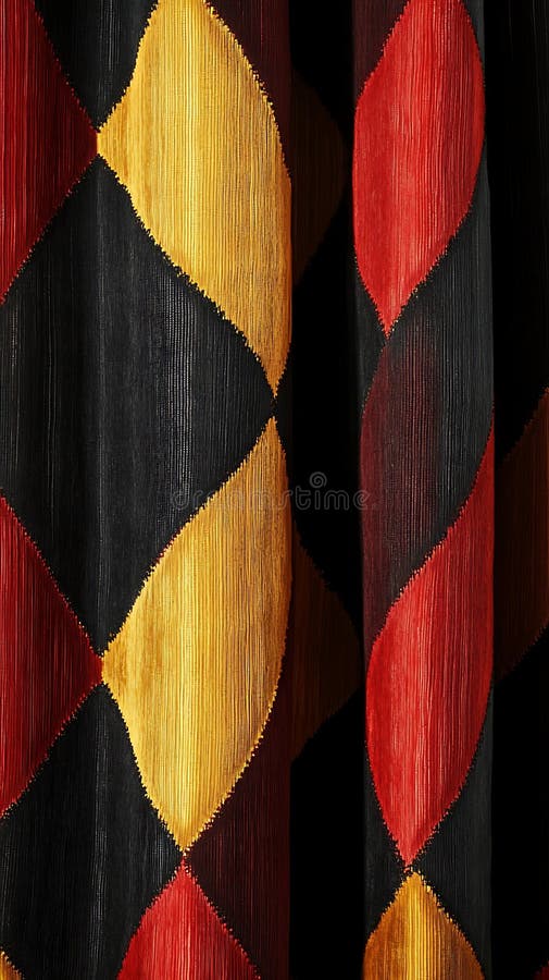 Abstract Diamond Pattern of Red Yellow and Black Fabric Stock ...