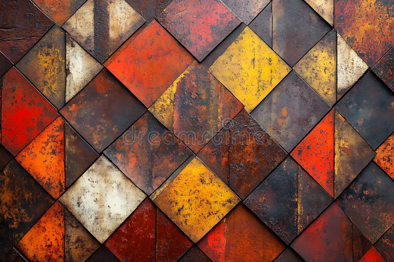 Abstract Diamond Pattern Wall Texture Rusty Metal Tiles, Warm Color ...