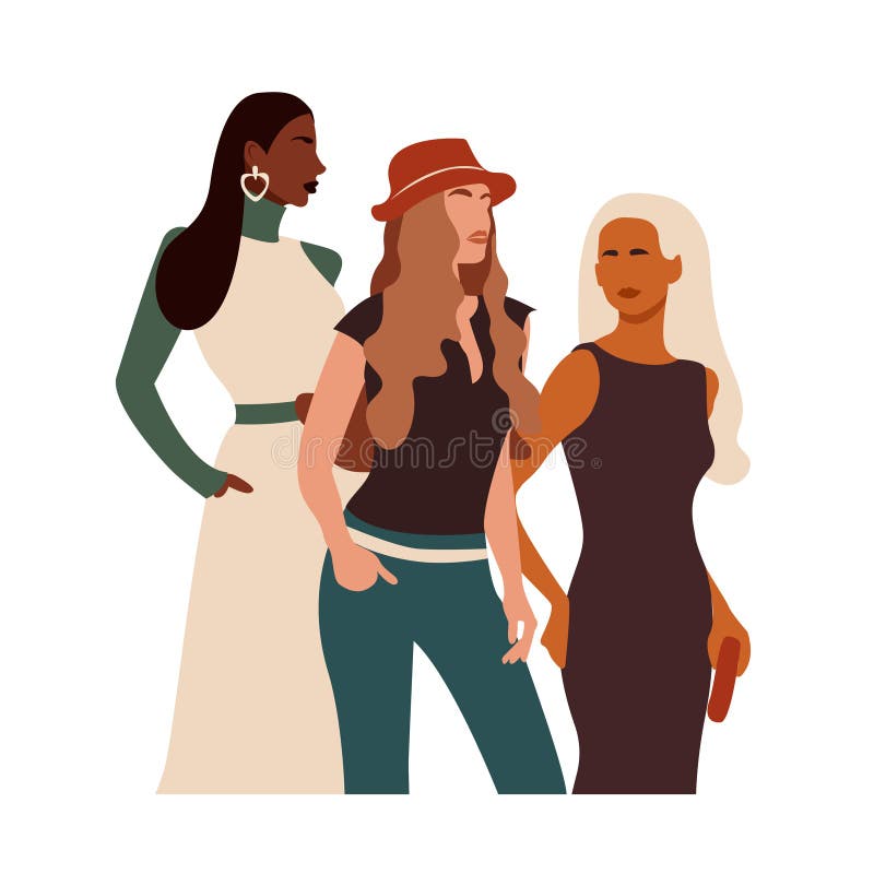 Abstract Different Girls Portraits In Minimalist Style Women
