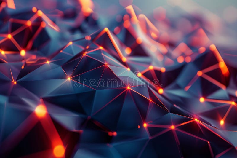 Digital Ai Illustration Made of Glowing 3d Triangular Polygons Stock Illustration - Illustration ...
