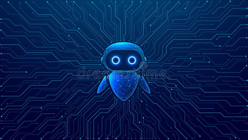 Abstract Digital AI Robot on Circuit Board Light Blue Background. Stock ...