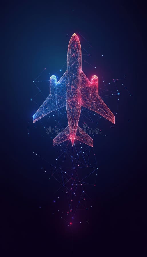 Abstract Digital Airplane on Blue Background, Aviation Symbol in Lines ...