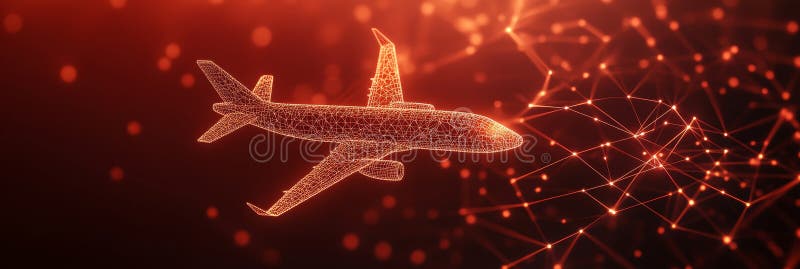 Abstract Digital Airplane on Red Technology Background, Aviation Symbol ...