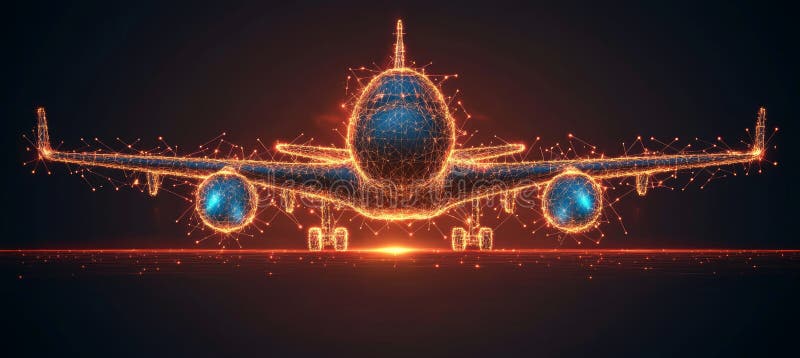 Abstract Digital Airplane on Red Technology Background, Symbolizing ...