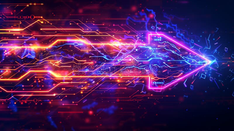 Abstract Digital Arrow with Neon Effects and Energy Flow Stock ...