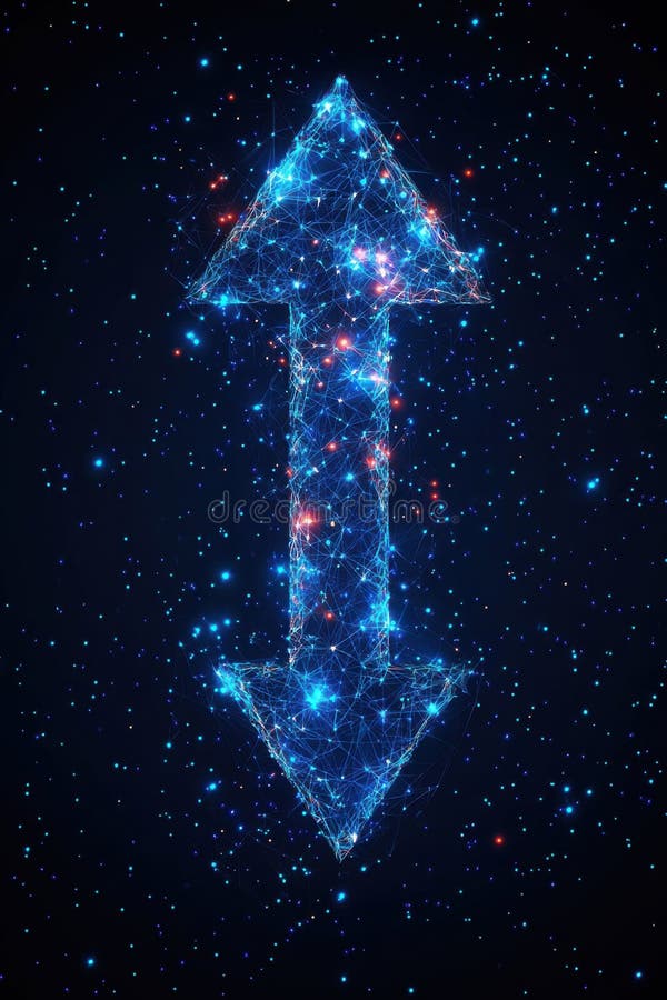 Abstract Digital Arrows Symbolizing Direction and Decision on a Cosmic ...