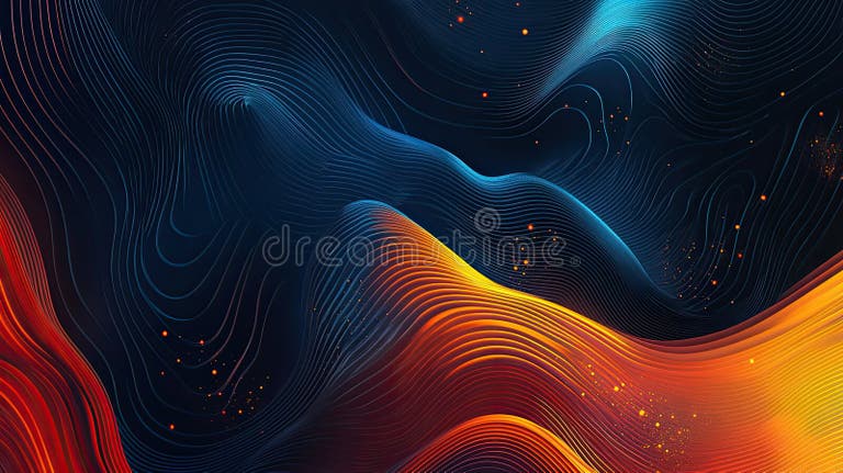 Abstract Digital Art Background with Blue Orange Waves Stock ...