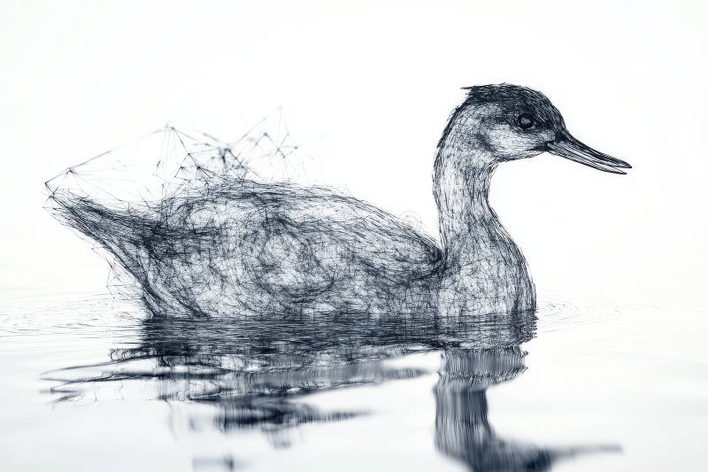 Abstract Digital Art of a Bird on Water with Geometric Wireframe Design ...