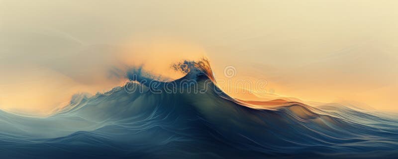 Abstract Digital Art of a Blue Ocean Wave at Sunset Stock Photo - Image ...