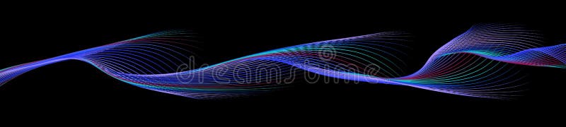 Abstract Digital Art Blue Waves Dynamic Lines in Black Background. Wave ...