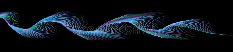 Abstract Digital Art Blue Waves Dynamic Lines in Black Background. Wave ...