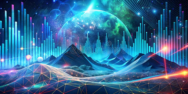 Abstract Digital Art with Bright Lines and Dots for Desktop Stock ...