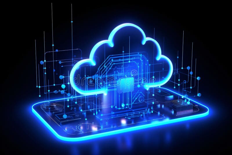 Abstract Digital Art of Cloud Computing and Blue Circuit Boards ...