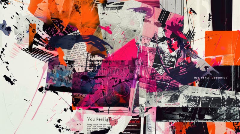 Abstract Digital Art Collage with Dynamic Splashes and Urban Elements ...