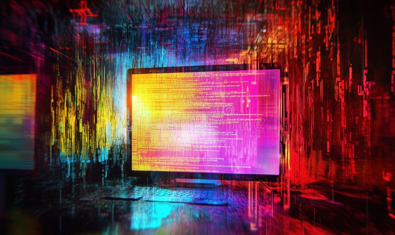 Abstract Digital Art of Computer Screen with Vibrant Colors and Data ...