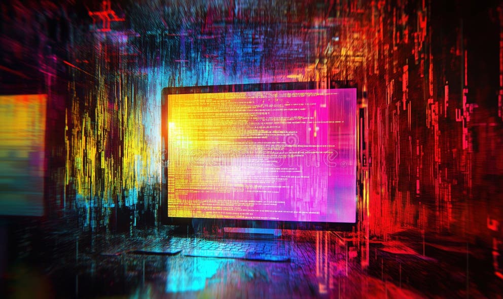 Abstract Digital Art of Computer Screen with Vibrant Colors and Data ...