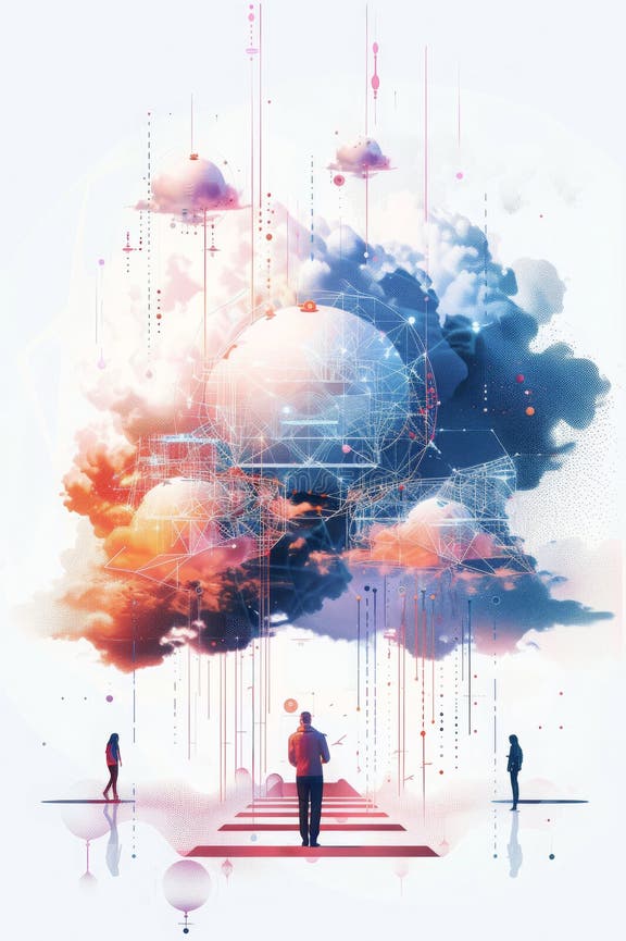 Abstract Digital Art Concept with Cloud Computing and Human Interaction ...