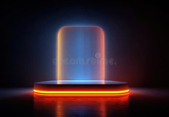 Glowing Rectangular Structure with Multicolored Lines and Neon Lights Stock Illustration ...
