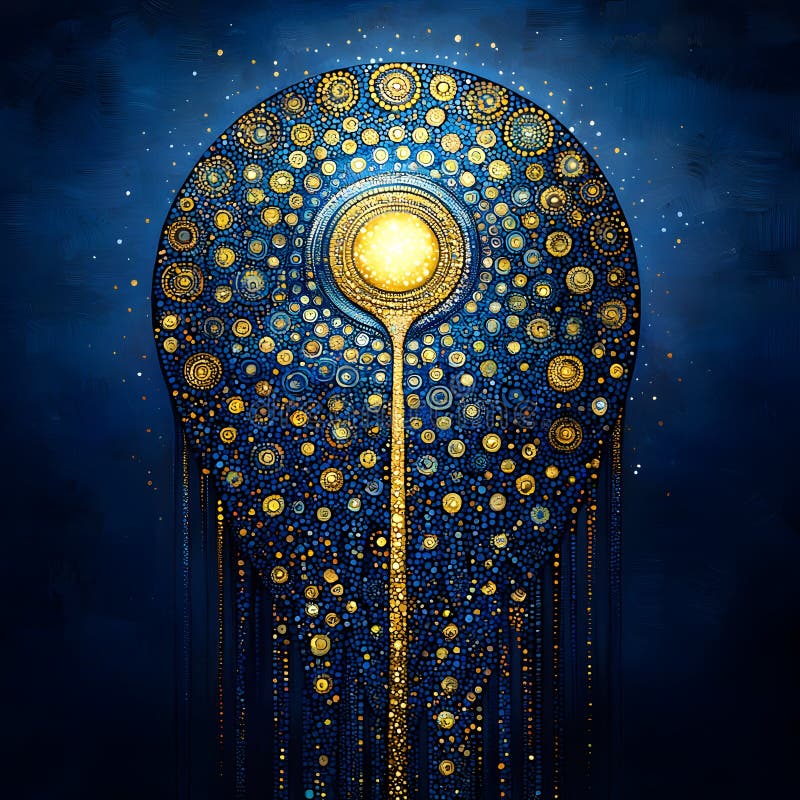 Abstract Golden Light Source in Pixelated Circular Structure Stock ...