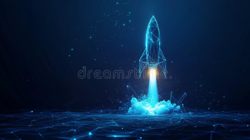 Abstract Blue Rocket Launch Digital Art Startup Innovation Technology ...