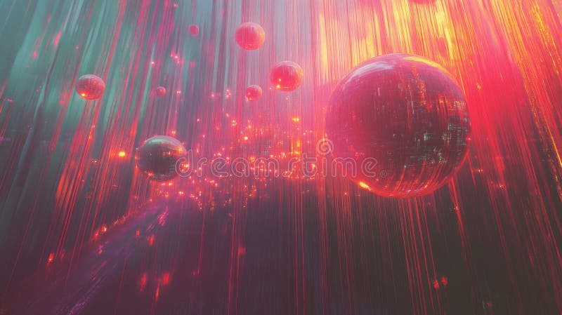 Abstract Digital Art Depicting Spheres Falling through Red Lines Stock ...