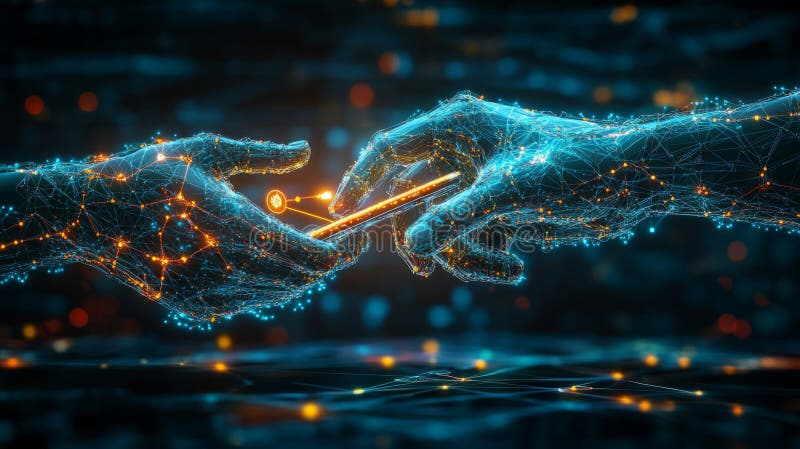 Abstract Digital Art Depicting Two Glowing Hands Connecting with a ...