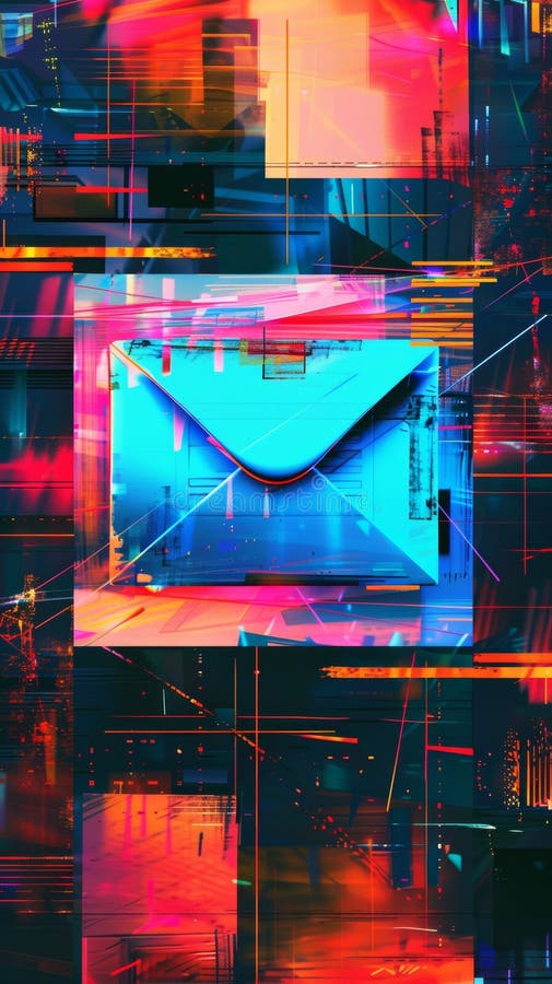 Abstract Digital Art of Email Envelope in Neon Lights Stock Image ...
