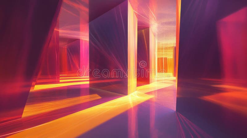 Abstract Digital Art of an Empty Room with Glowing Lights and a ...
